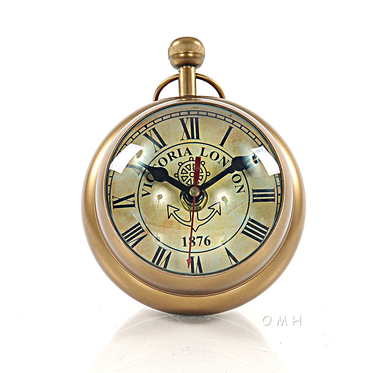 Desk Top Clock Paper Weight 8" Aluminum Pocket Watch Nautical Decor ...