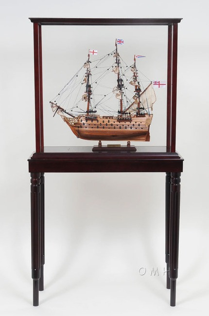 Small Tall Ship Sailboat Model Display Case Wood With Legs Cabinet ...