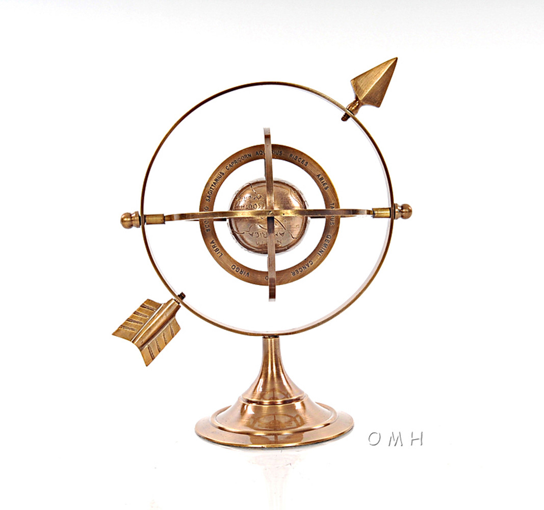 Solid Brass Armillary Dial Sphere 8" World Globe Desk Top Decor ...