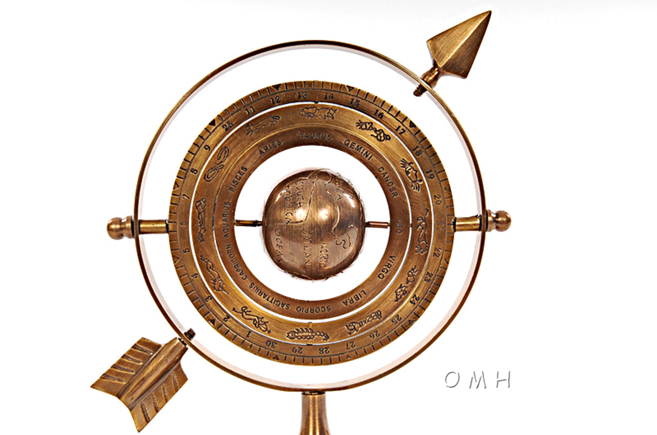 Solid Brass Armillary Dial Sphere 8" World Globe Desk Top Decor ...