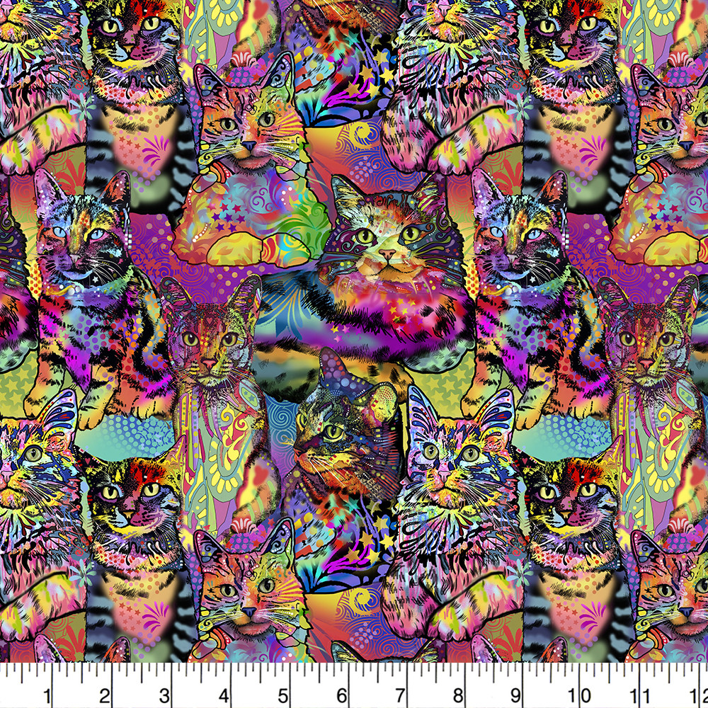 Colorful Cat Cotton Fabric | Packed Crazy Cats Cotton Quilting