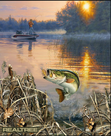 RealTree Cotton Fabric Panel | Bass Fishing Cotton Quilting Panel
