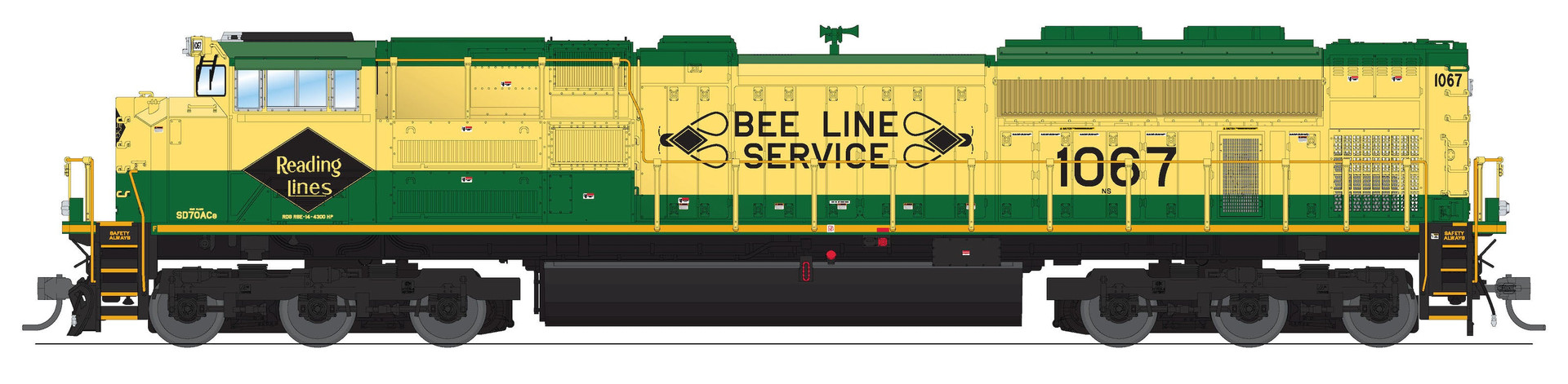 Broadway Limited 8712 HO NS Reading Heritage Paint EMD SD70ACe #1067 ...