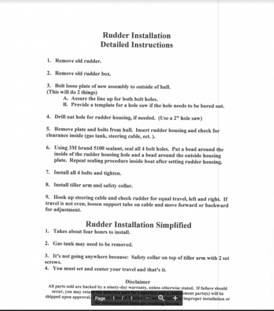 RUDDER INSTALLATION INSTRUCTIONS