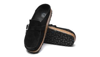 Birkenstock Women's Buckley Regular - Black Suede Leather - Goodman's Shoes