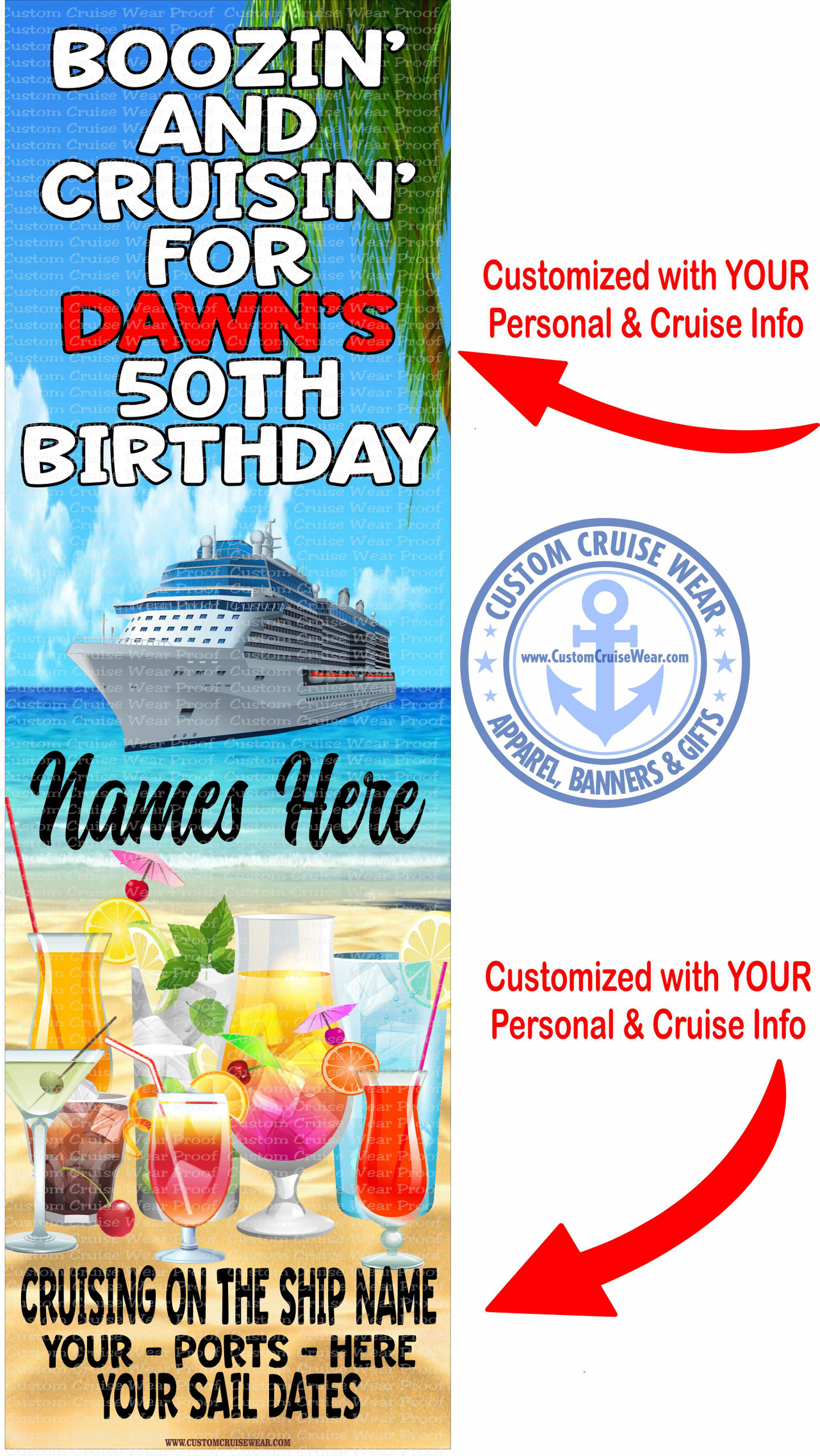 Boozin' and Cruisin' Birthday BANNER - Custom Cruise Wear