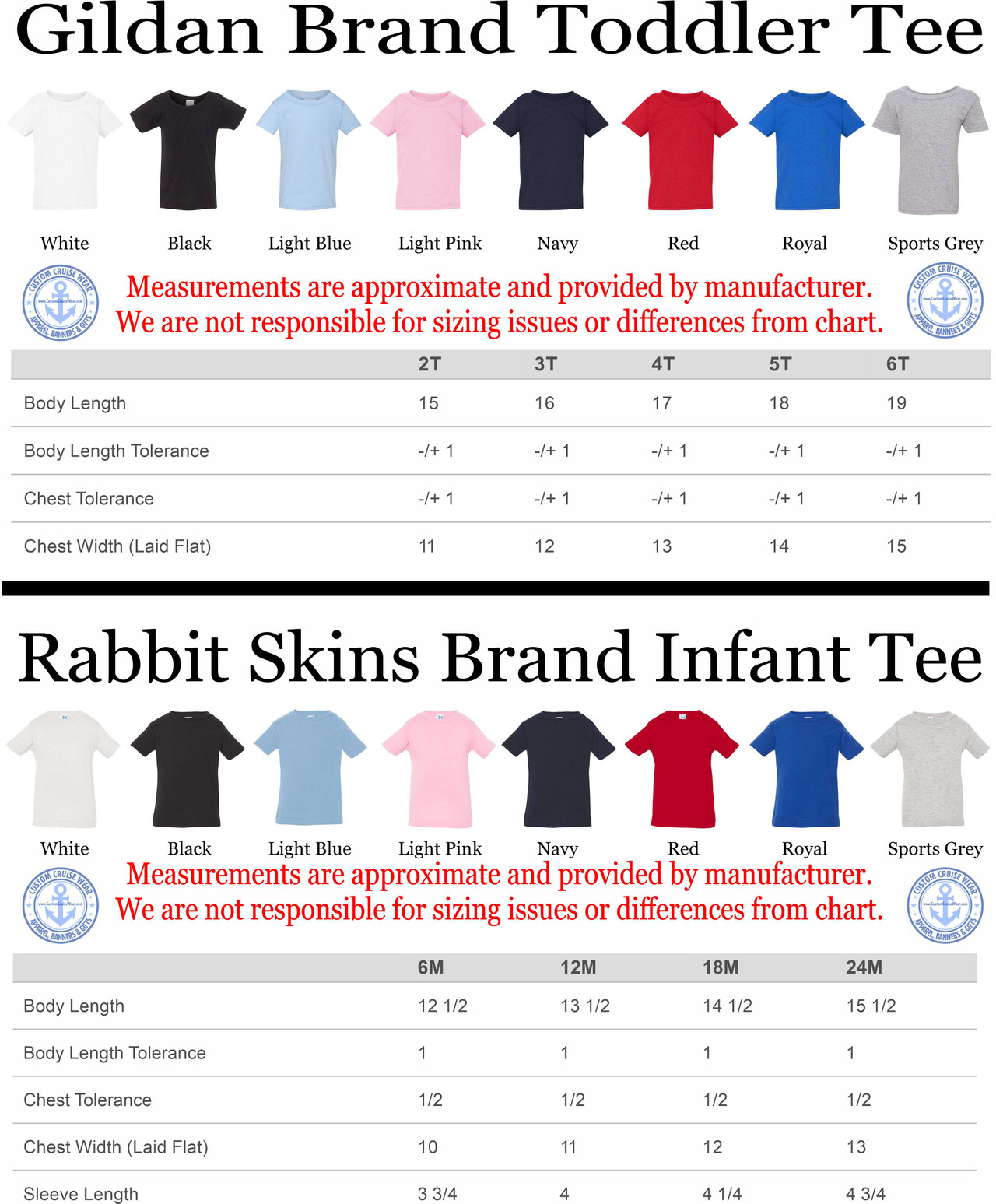 Gildan Toddler and Rabbit Skin Infant Sizes - Custom Cruise Wear