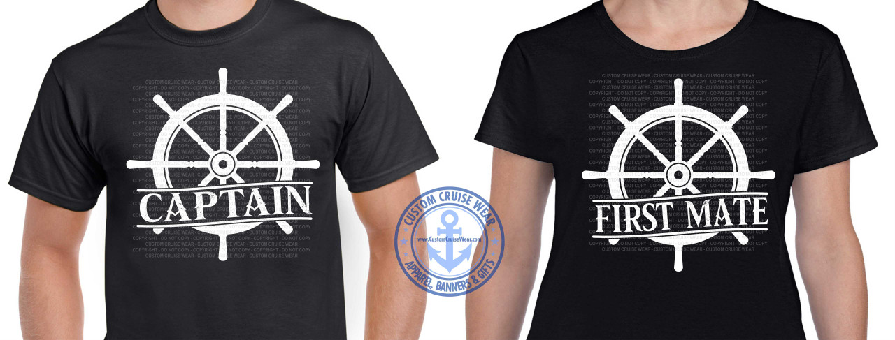 Captain & First Mate Ship Wheel Couple Shirt - Custom Cruise Wear