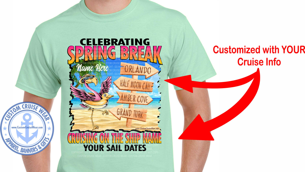Spring Break Flamingo with Floatie Signs on Beach - Custom Cruise Wear