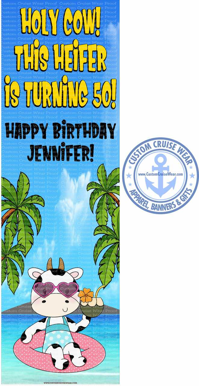 Holy Cow Birthday Heifer Cow in Floatie with Drink BANNER - Custom ...