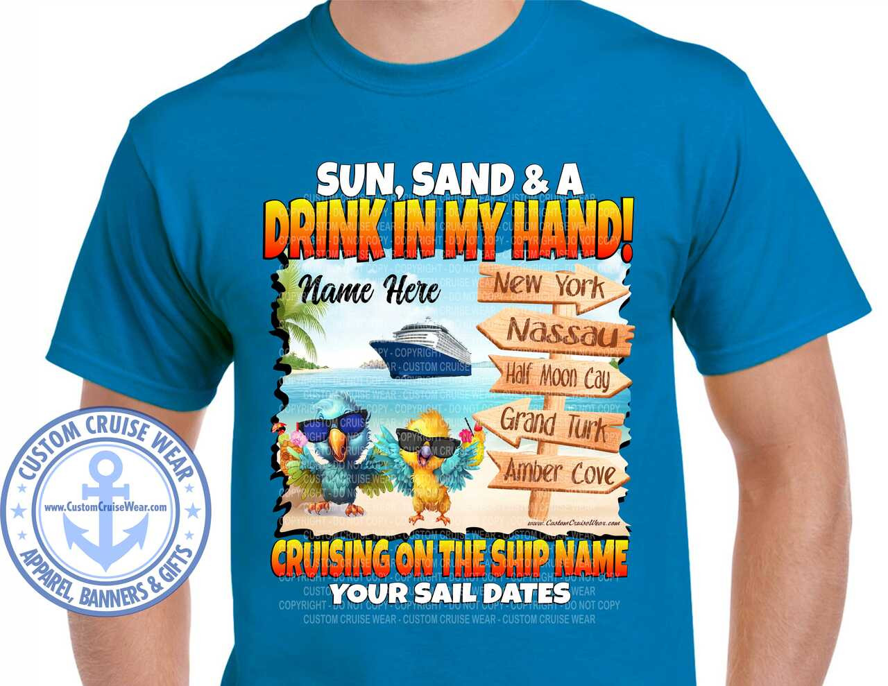 Drink In My Hand Party Parrots on Beach with Directional Signs - Custom ...