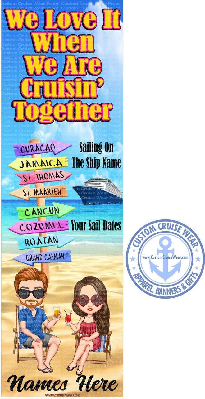 We Love It When We Are Cruising Together Characters on Beach with Signs ...