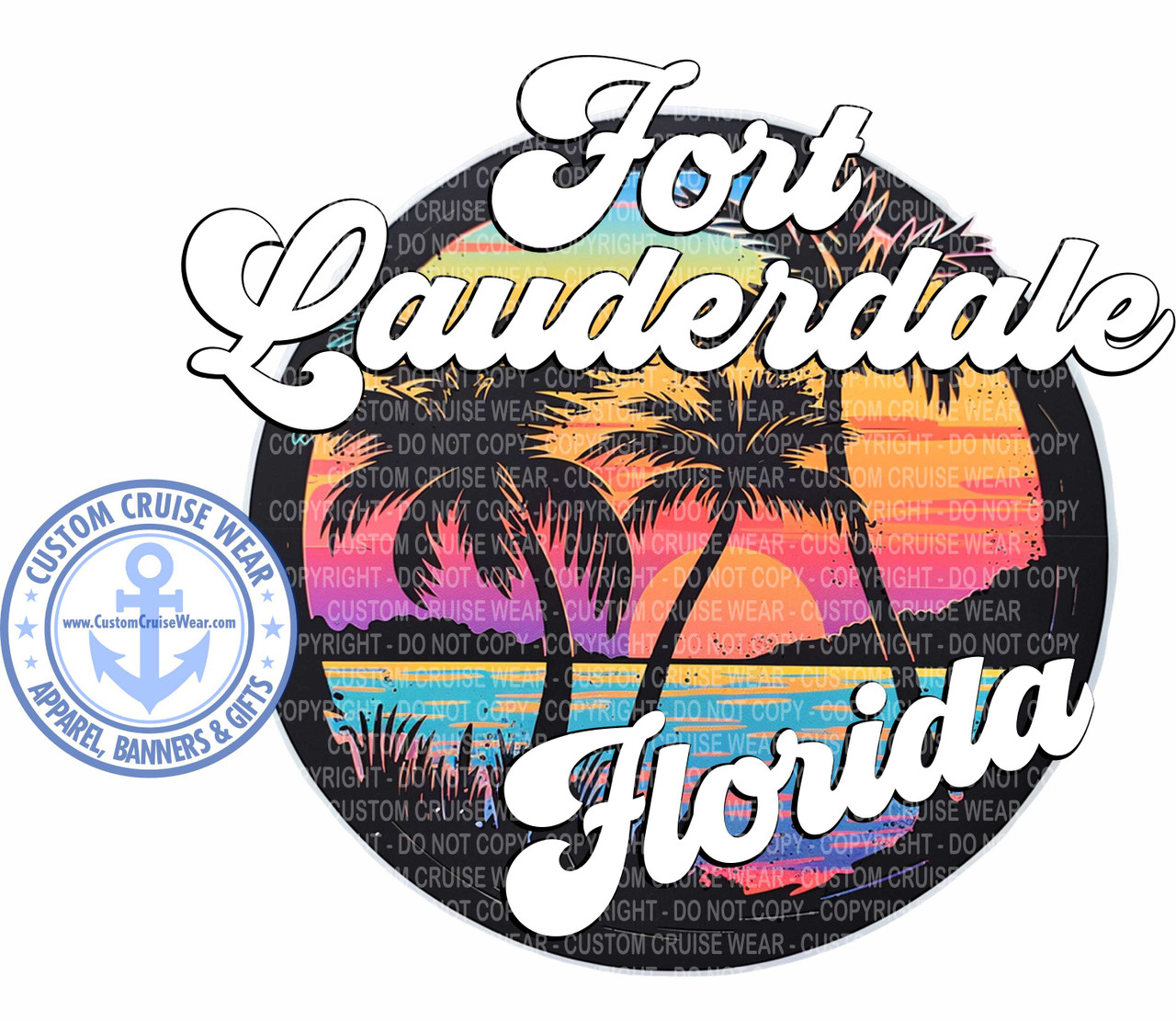 Fort Lauderdale Circle Neon Beach- You Pick The Year Printed On The ...