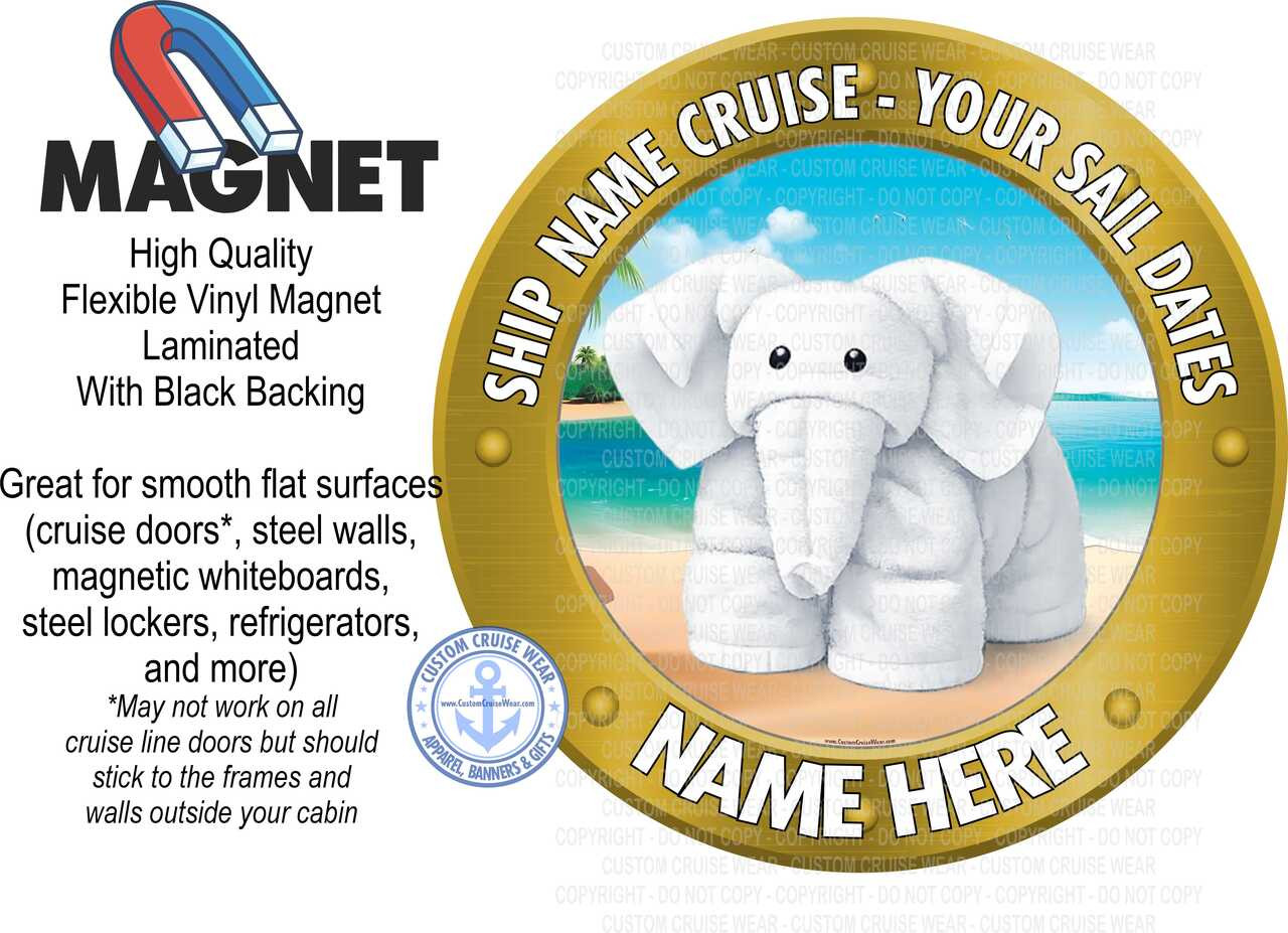 Cabin Magnet Port Hole Towel Animal - Elephant - Custom Cruise Wear