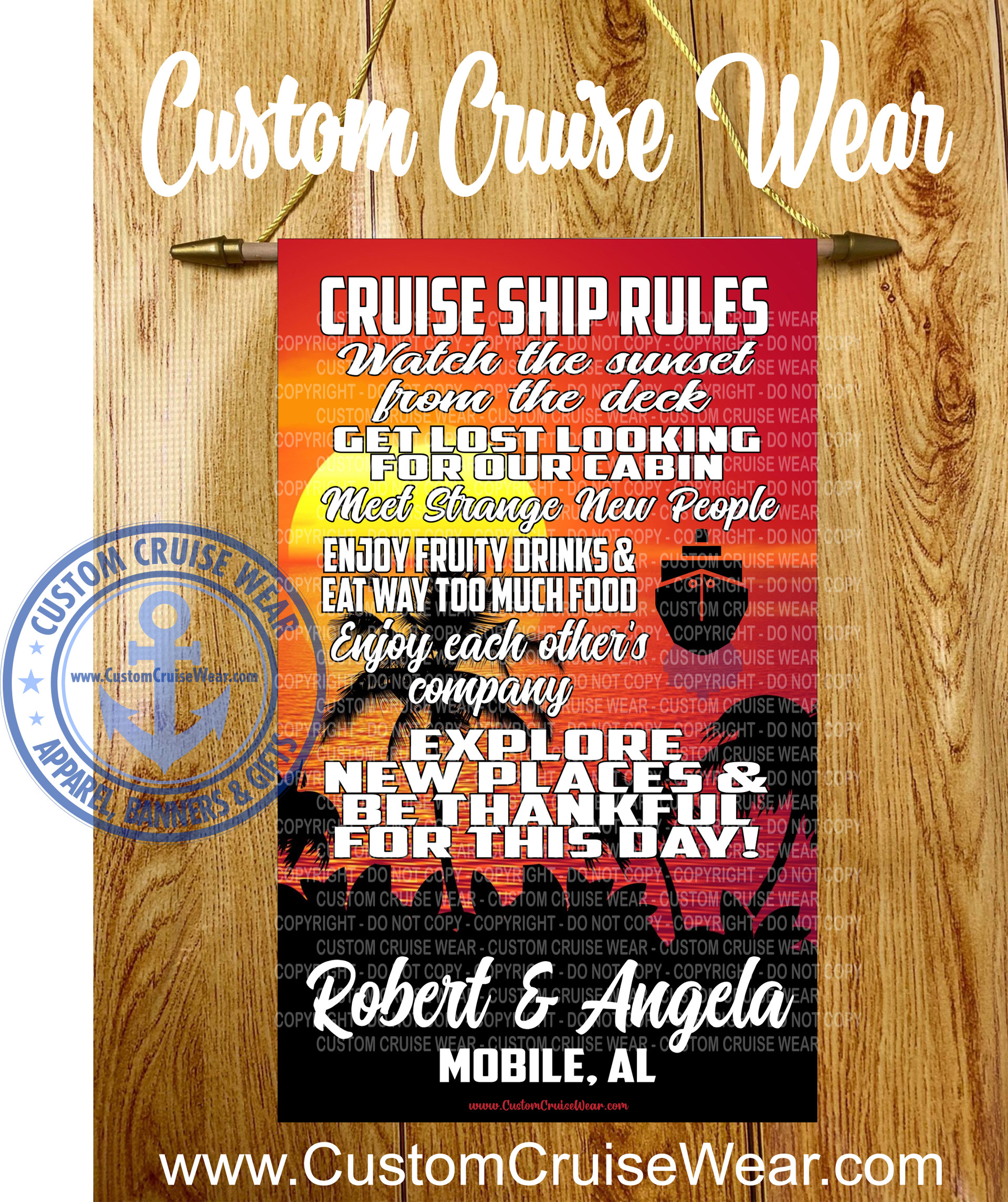 Cabin Door FLAG - Cruise Ship Rules Sunset - Custom Cruise Wear