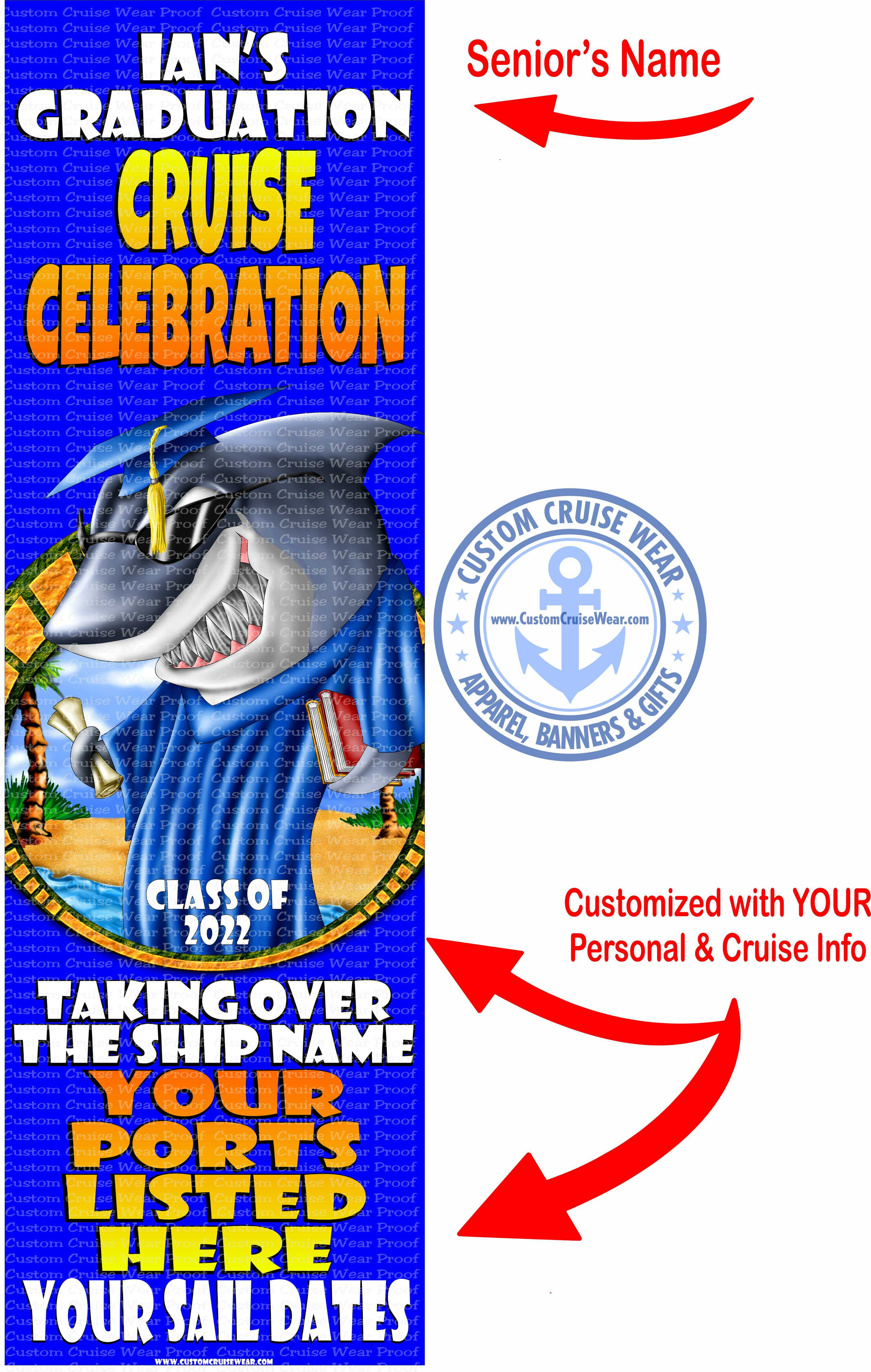Graduation Shark BANNER - Custom Cruise Wear
