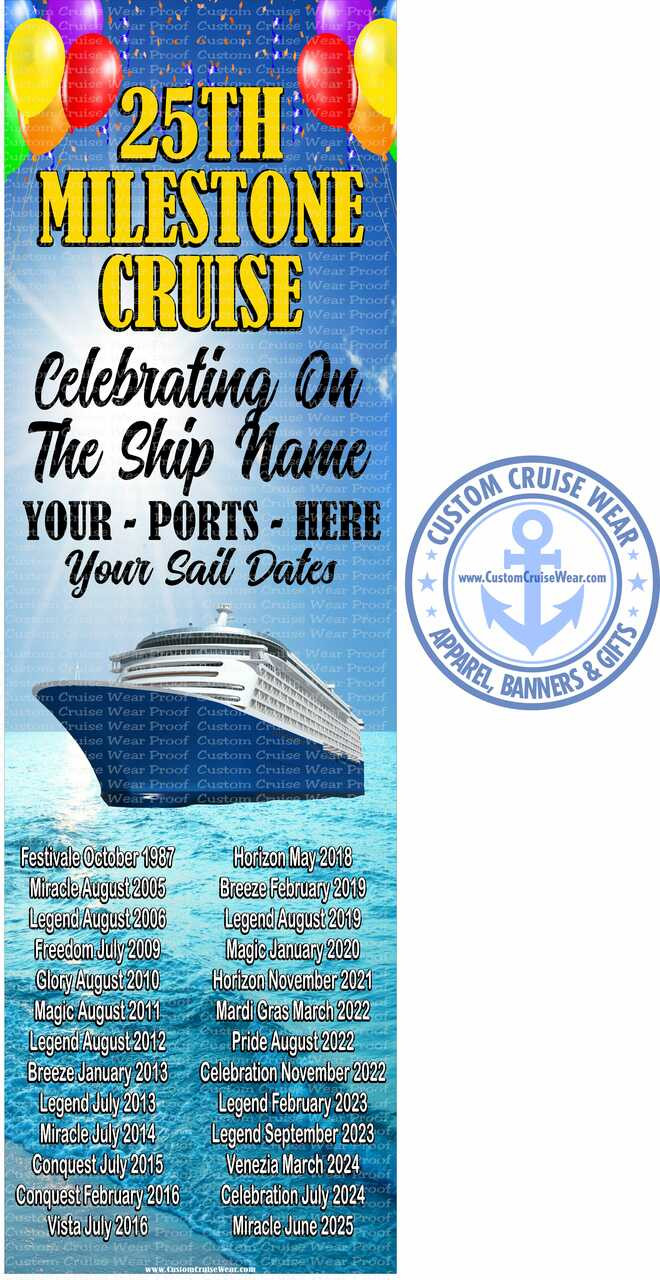 Milestone Cruise Ship At Sea with Past Cruises BANNER - Custom Cruise Wear