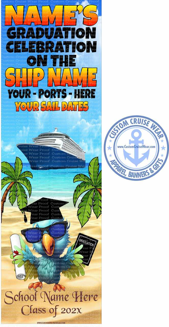Graduation Parrot with Diploma BANNER - Custom Cruise Wear
