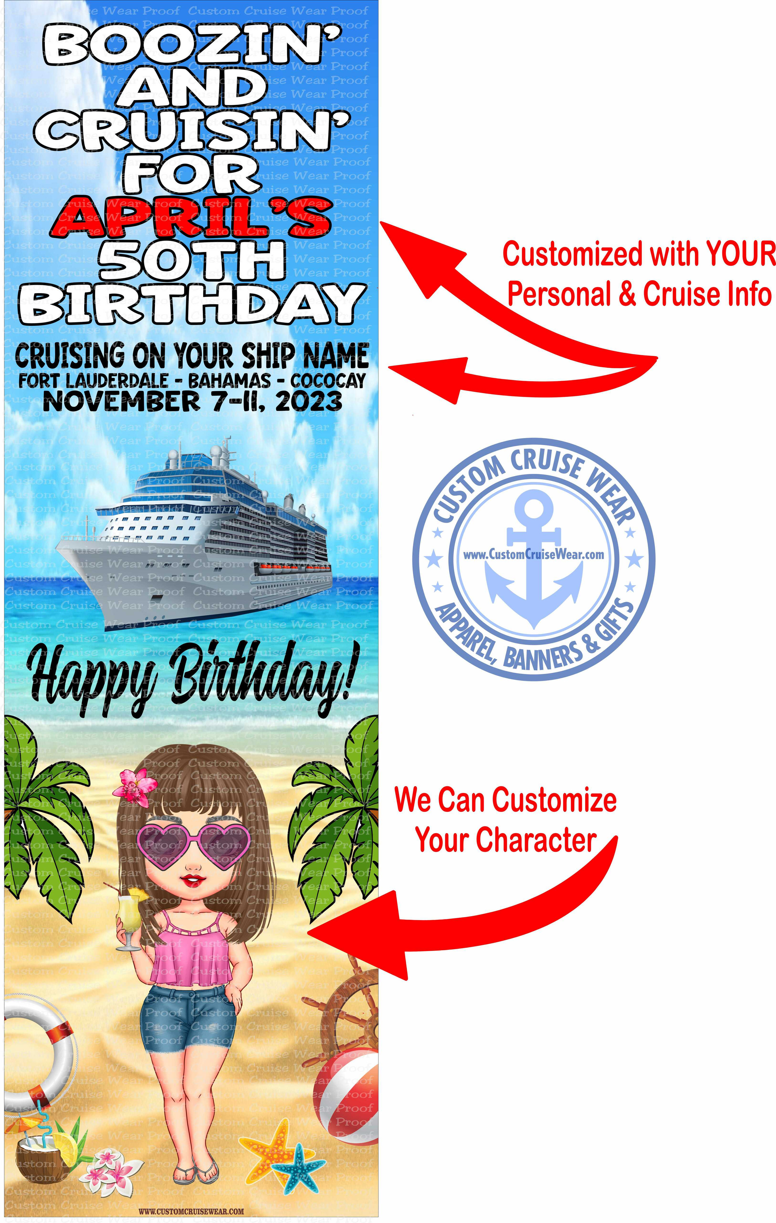 Boozin' and Cruisin' Birthday with Cartoon Character BANNER - Custom ...