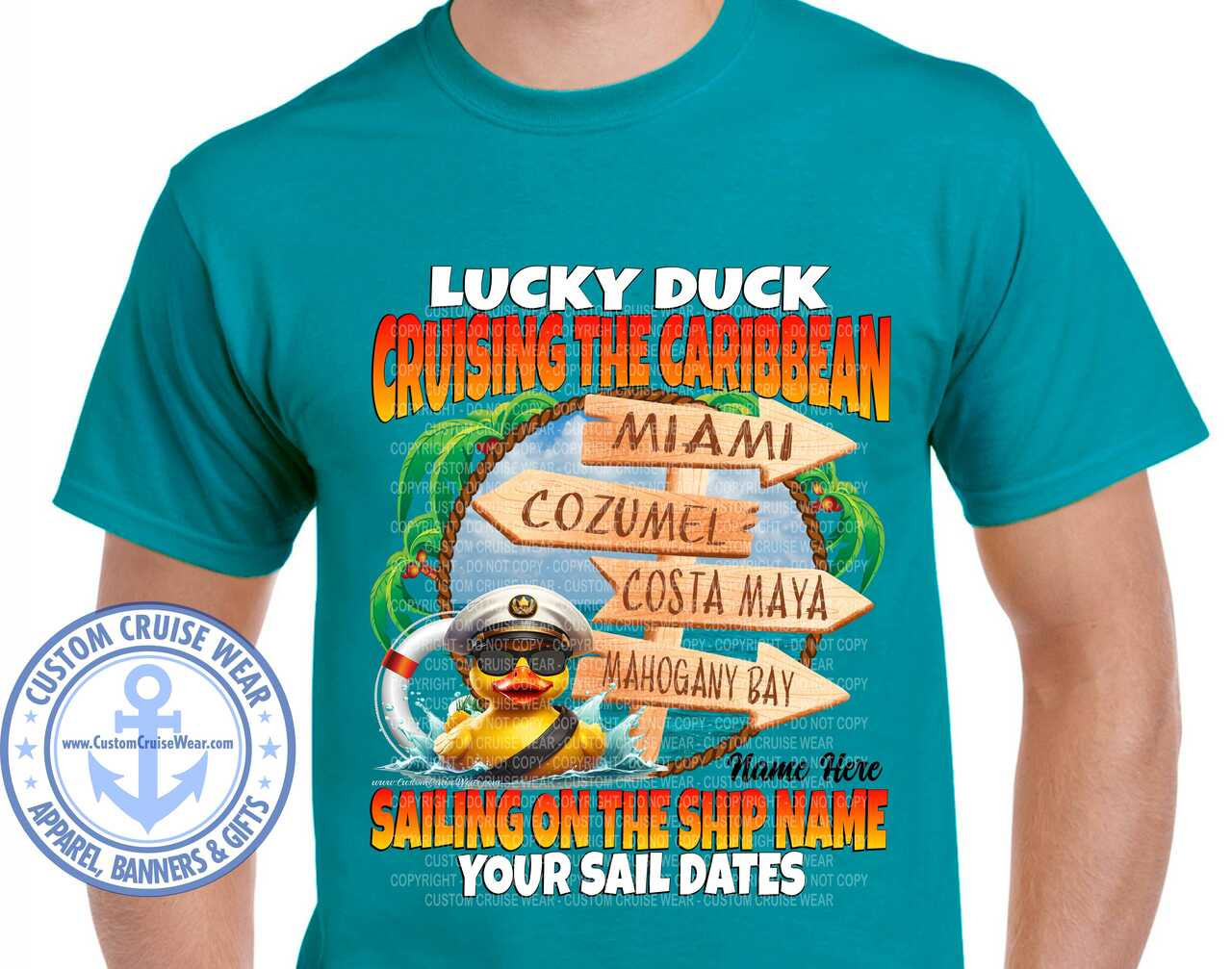 Lucky Duck with Directional Signs Caribbean - Custom Cruise Wear