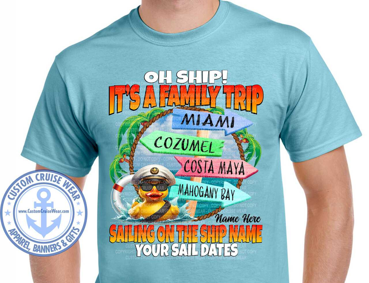 Oh Ship It's A Family Trip Duck with Directional Signs - Custom Cruise Wear