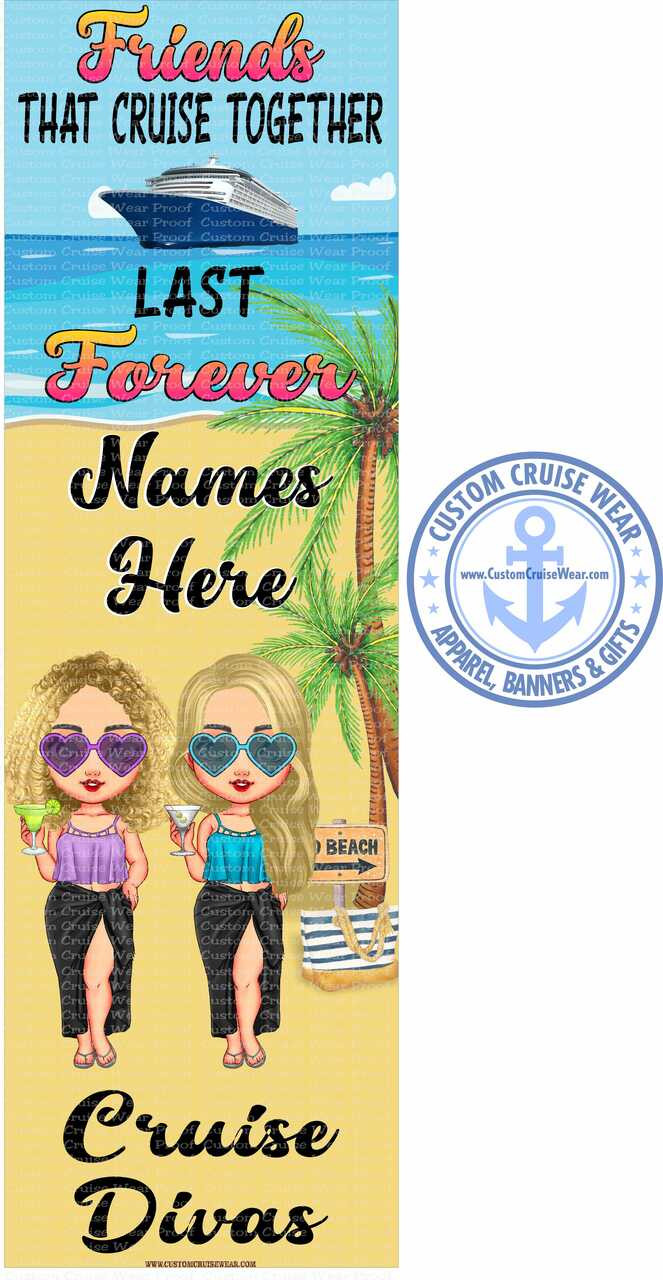 Friends That Cruise Together - Cruise Divas Characters on Beach BANNER ...