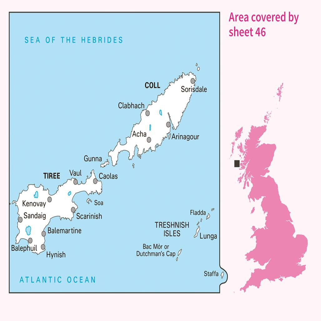 OS Map of Coll & Tiree Landranger | Landranger 46 Map | Ordnance Survey ...