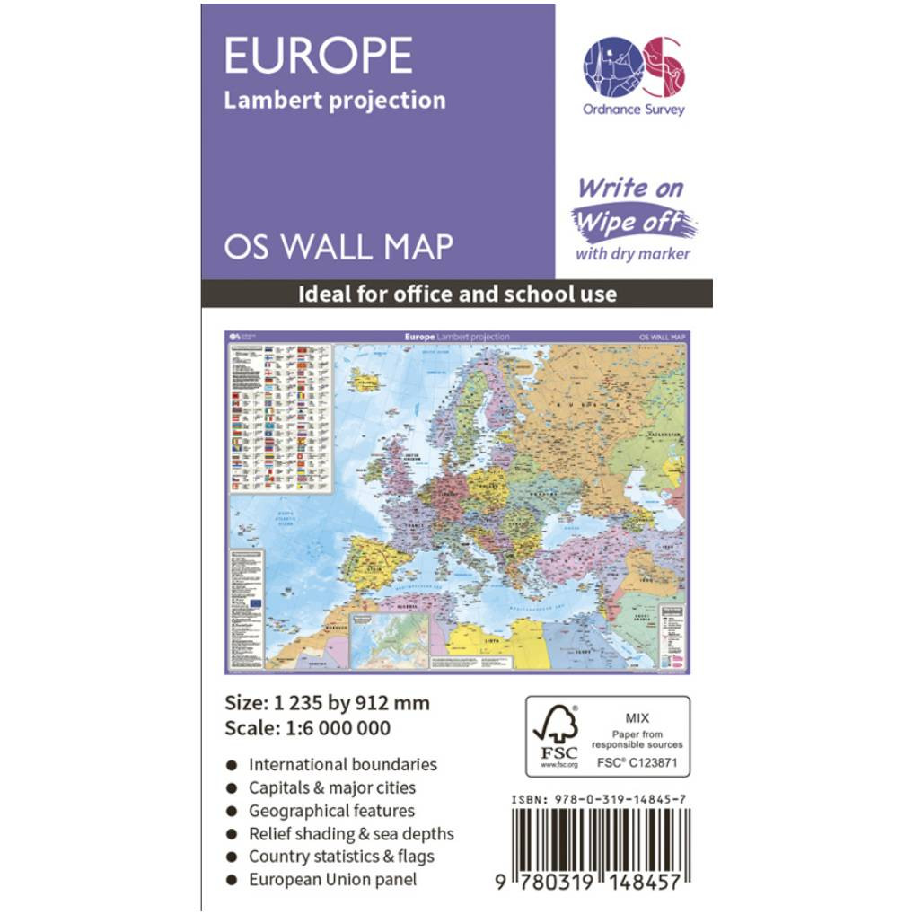 Europe - Lambert projection wall map