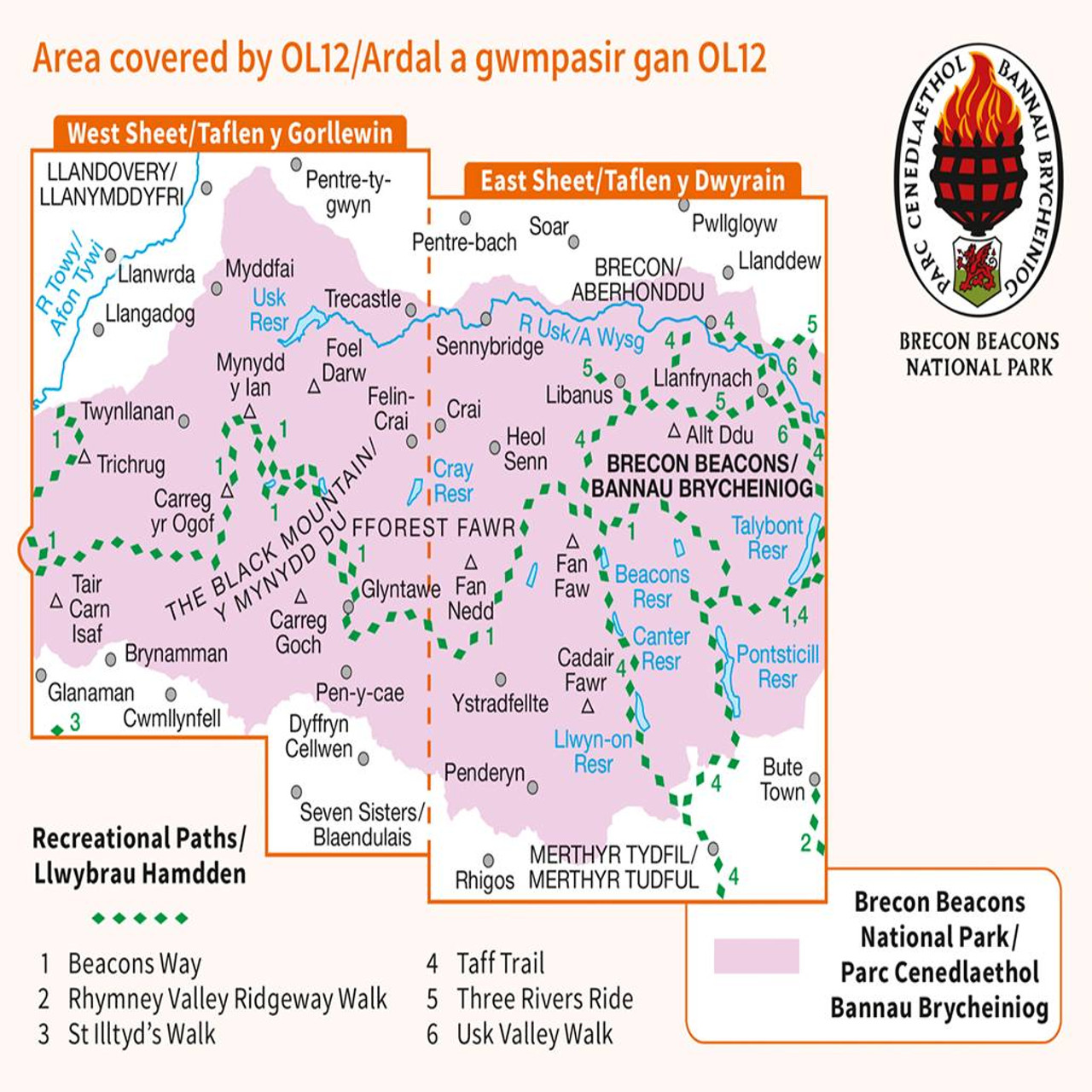 OS Map of Brecon Beacons National Park (Western Area) | Explorer OL12 ...