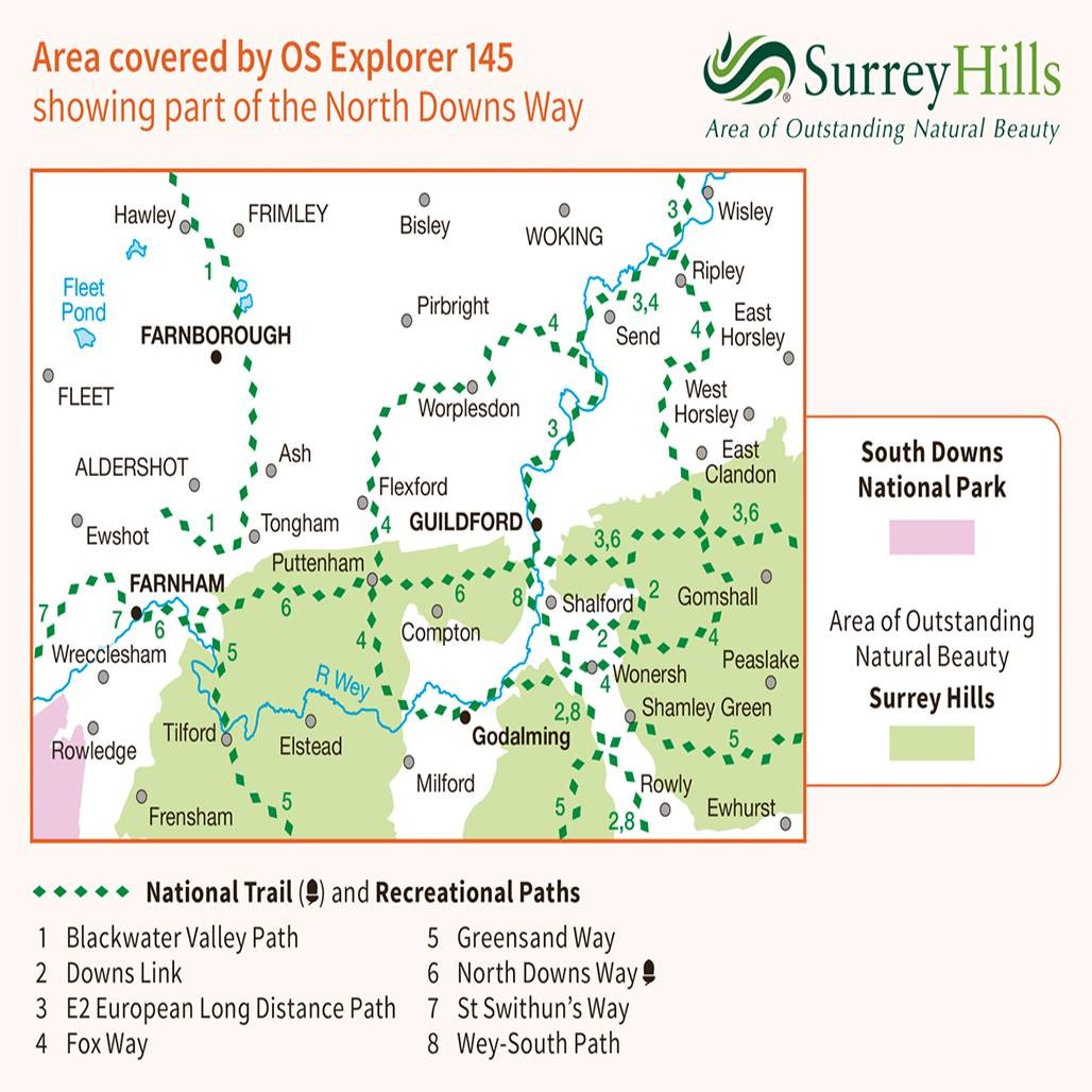 OS Map of Guildford & Farnham | Explorer 145 Map | Ordnance Survey Shop