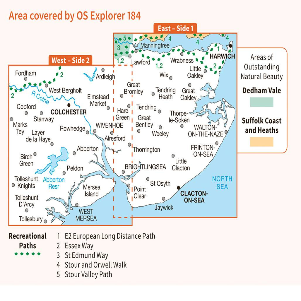 OS Map of Colchester Harwich & Clacton-on-Sea | Explorer 184 Map ...