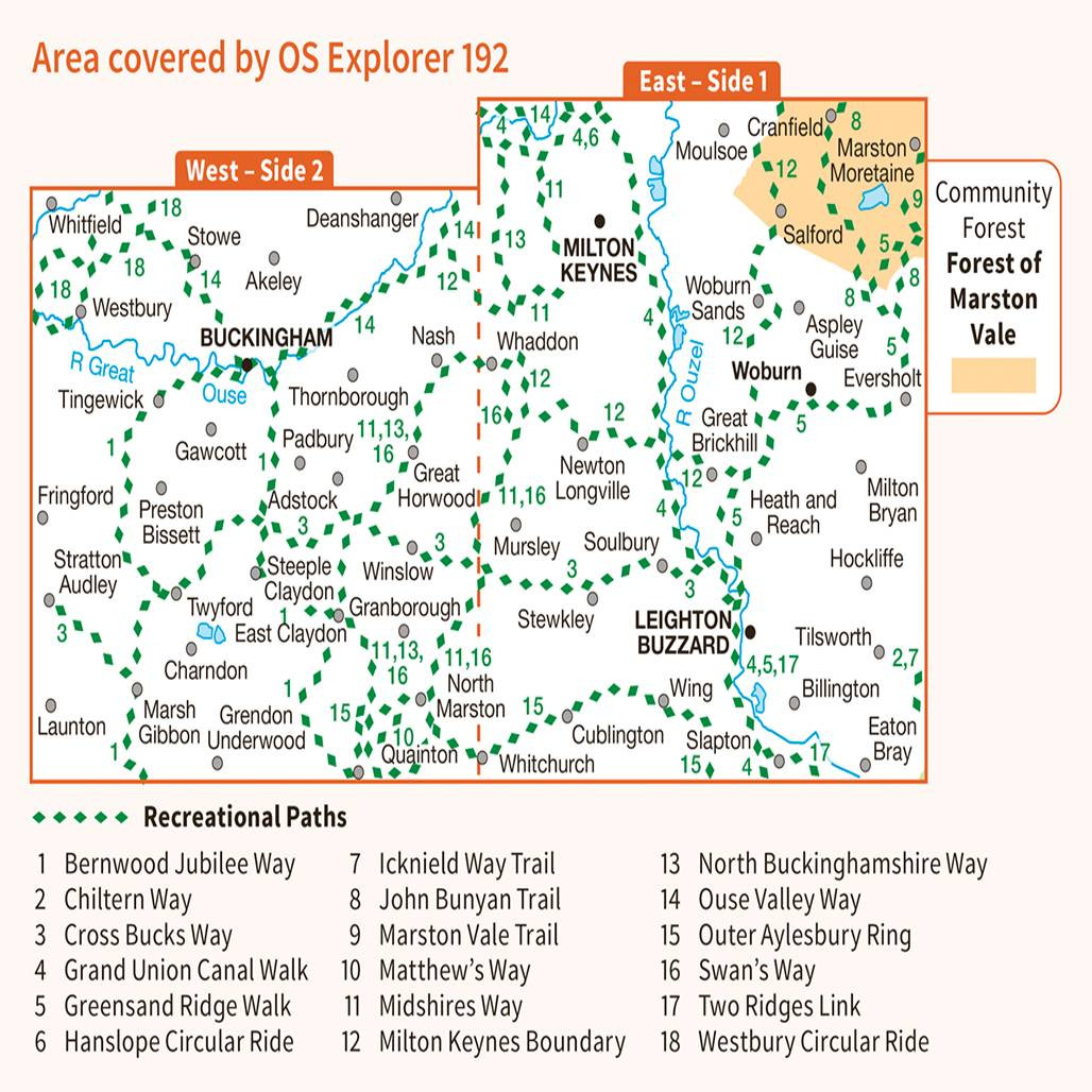 OS Map of Buckingham & Milton Keynes | Explorer 192 Map | Ordnance ...