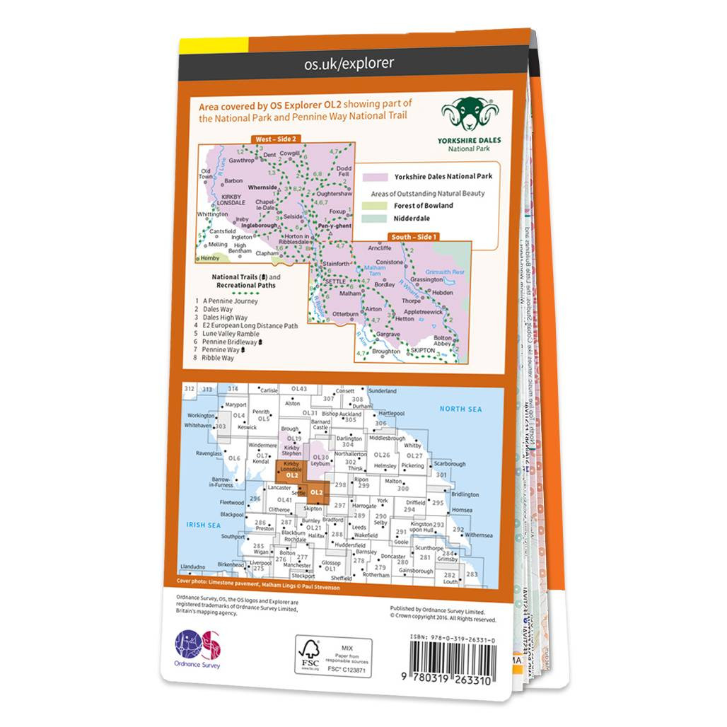 OS Map of Yorkshire Dales - Southern & Western Area | Explorer OL2 Map ...