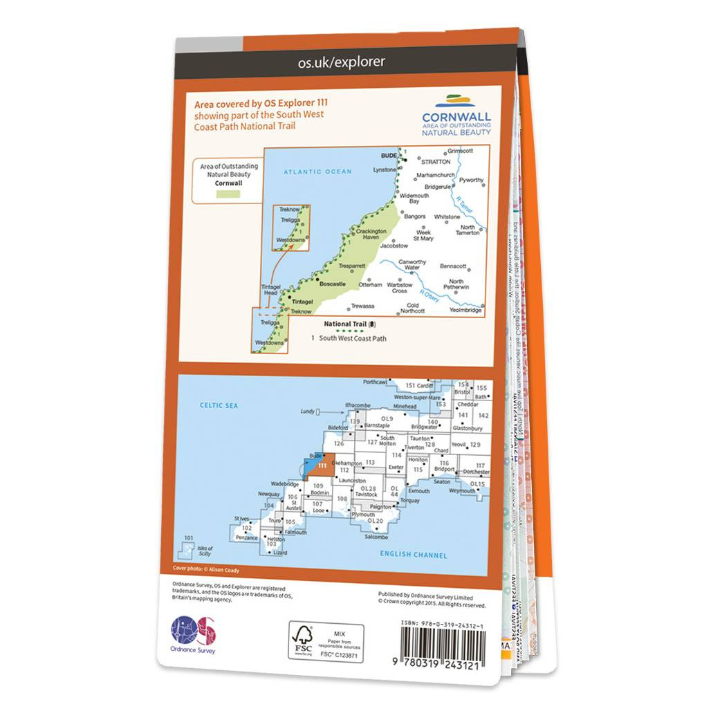 OS Map of Bude, Boscastle & Tintagel | Explorer 111 Map | Ordnance ...