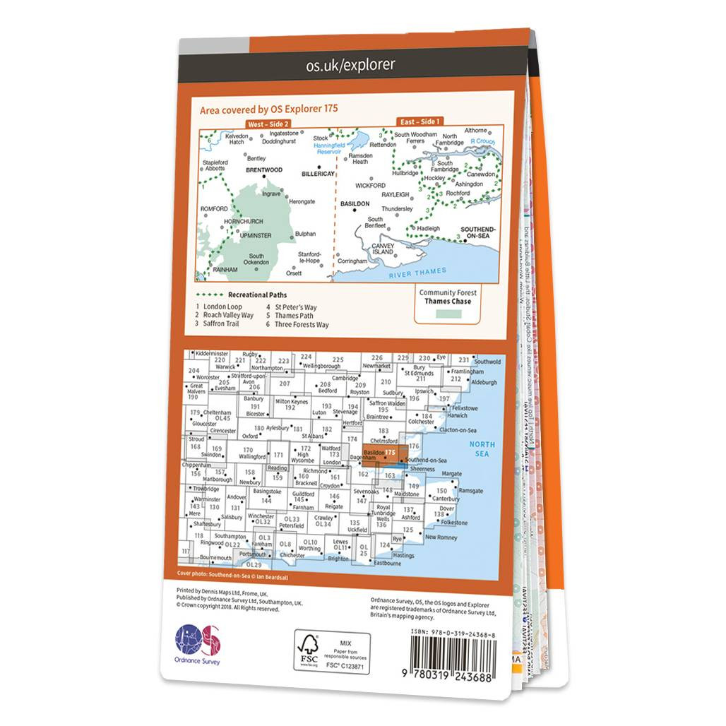 OS Map of Southend-on-Sea & Basildon | Explorer 175 Map | Ordnance ...