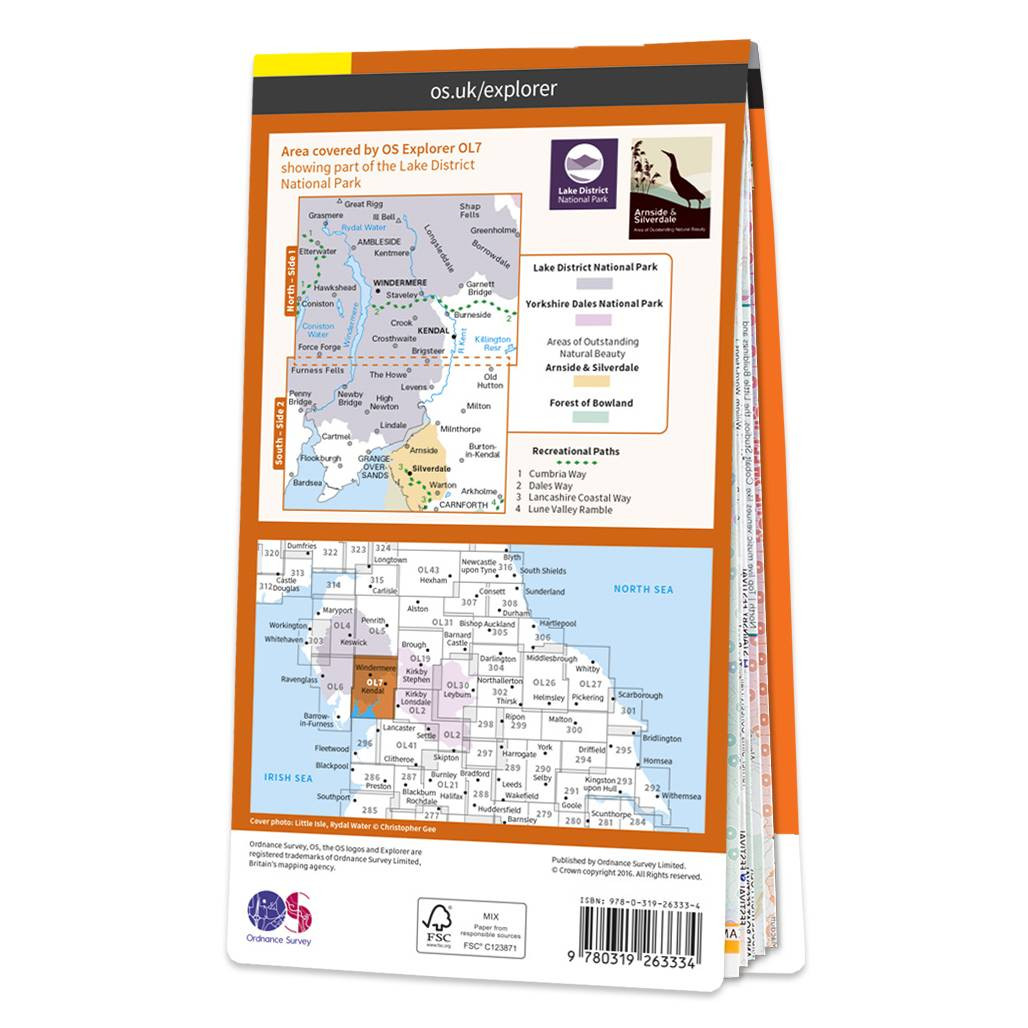 OS Map of The Lake District: South-eastern area | Explorer OL7 Map ...