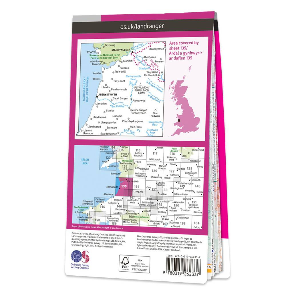 OS Map of Aberystwyth & Machynlleth | Landranger 135 Map | Ordnance ...