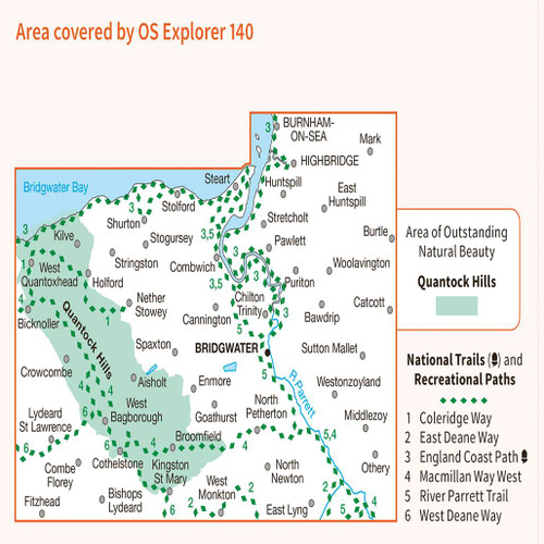 OS Map of Quantock Hills & Bridgwater | Explorer 140 Map | Ordnance ...