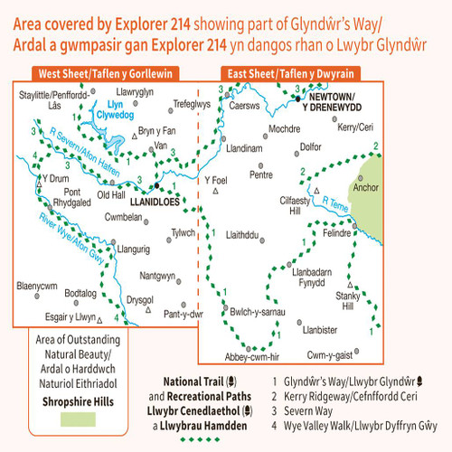 OS Map of Llanidloes & Newtown | Explorer 214 Map | Ordnance Survey Shop