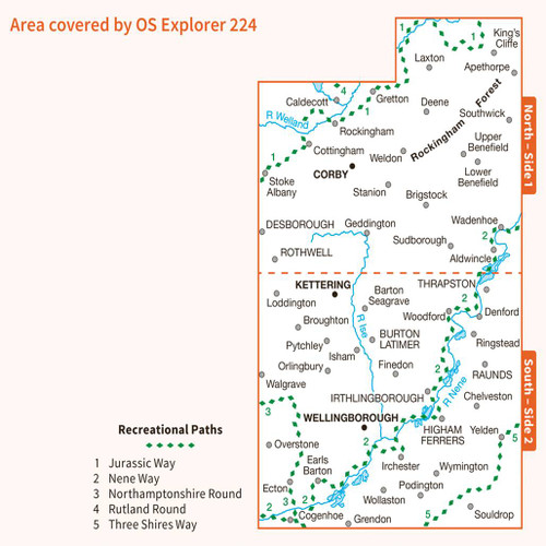 OS Map of Corby, Kettering & Wellingborough | Explorer 224 Map ...