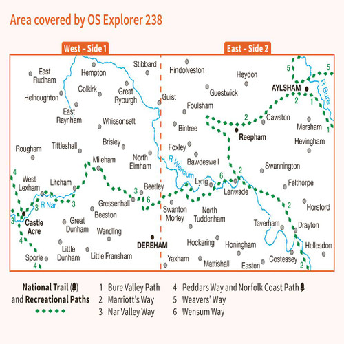 OS Map of Dereham & Aylsham | Explorer 238 Map | Ordnance Survey Shop