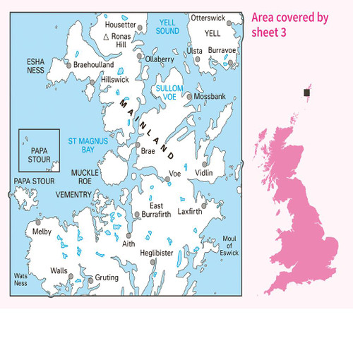 OS Map of Shetland - North Mainland | Landranger 3 Map | Ordnance ...