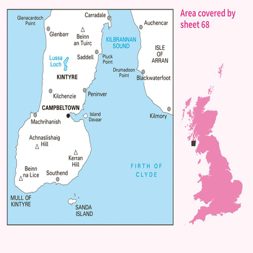 OS Map of South Kintyre & Campbeltown | Landranger 68 Map | Ordnance ...