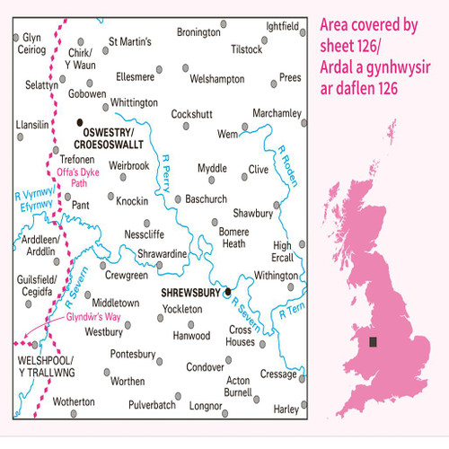 OS Map of Shrewsbury & Oswestry | Landranger 126 Map | Ordnance Survey Shop