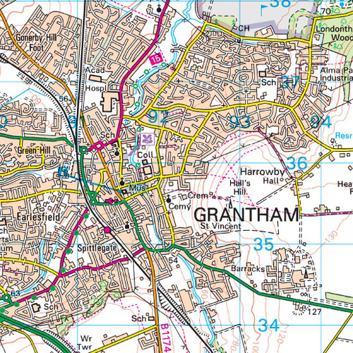 OS Map of Grantham | Landranger 130 Map | Ordnance Survey Shop