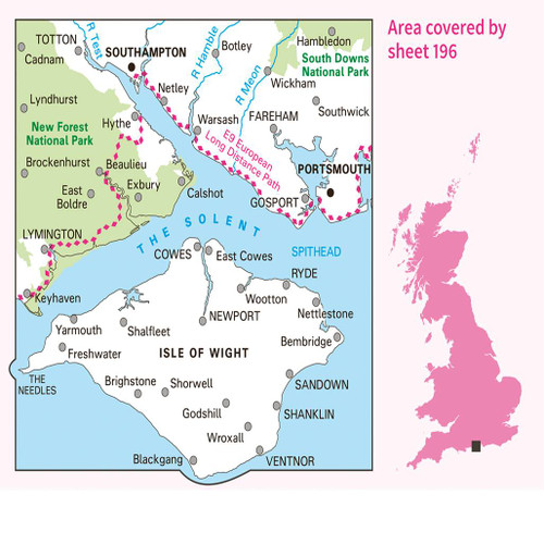 OS Map of The Solent & Isle of Wight | Landranger 196 Map | Ordnance ...