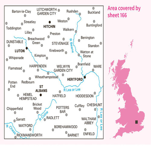 OS Map of Luton & Hertford | Landranger 166 Map | Ordnance Survey Shop