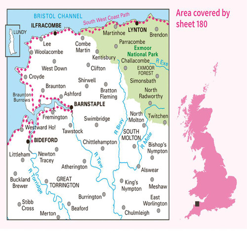 OS Map of Barnstaple & Ilfracombe | Landranger 180 Map | Ordnance ...