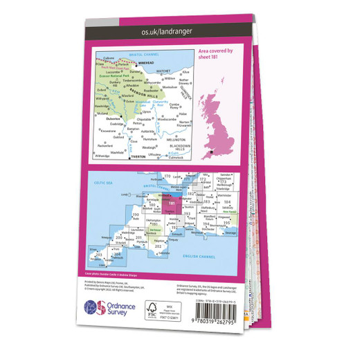 OS Map of Minehead & Brendon Hills | Landranger 181 Map | Ordnance ...