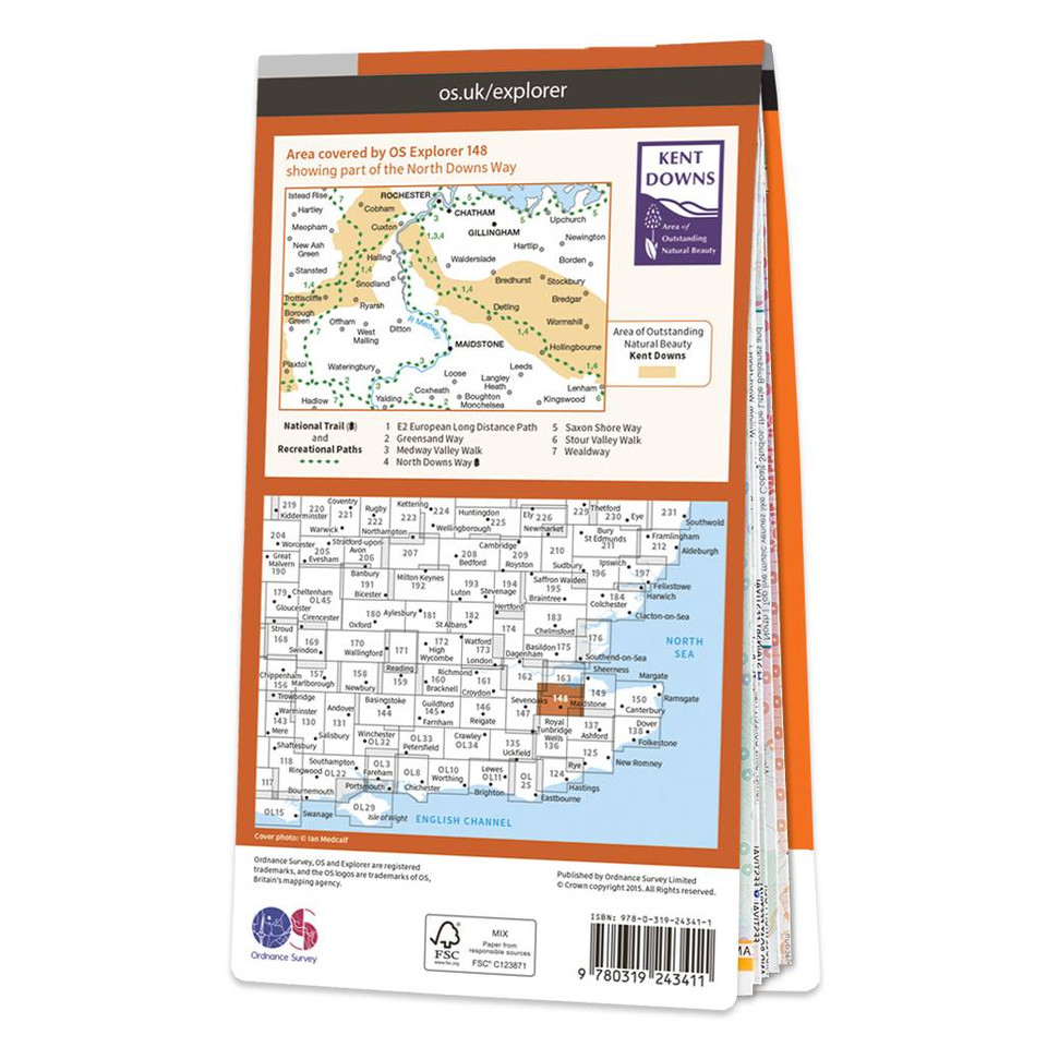 OS Map of Maidstone & the Medway Towns | Explorer 148 Map | Ordnance ...